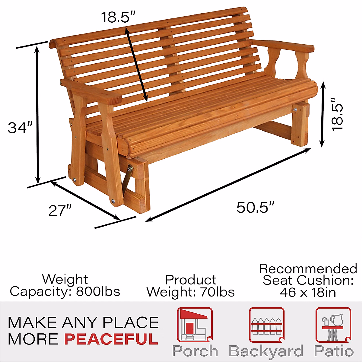 Amish Heavy Duty 800 Lb Roll Back Pressure Treated Porch Glider (4 Foot, Cedar Stain)