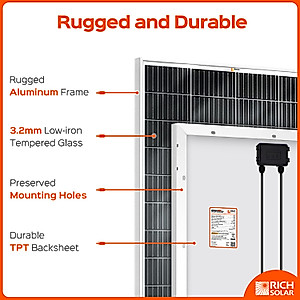 RICH SOLAR 200 Watt 24 Volt 9BB Cell Monocrystalline Solar Panel High Efficiency Solar Module for RV Trailer Camper Marine Off Grid