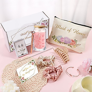 4MELLY 11 Pcs Maid Of Honor Gifts Box Maid Of Honor Proposal Gifts Set Will You Be My Maid Of Honor Box 16 oz Maid Of Honor Cup Maid Of Honor Proposal Box