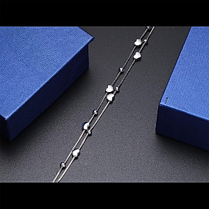 S925 Sterling Silver Jewelry Forever Love Heart Beads Double Chain Bracelet Friendship Adjustable Charm Bracelet Gift for Women
