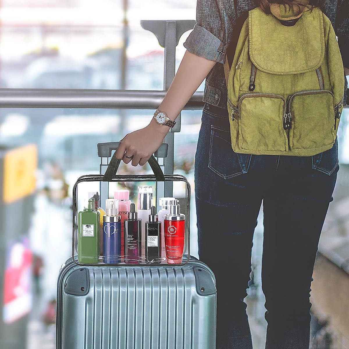 HAOGUAGUA 3 Pieces Large Clear Travel Bags for Toiletries, Waterproof Clear Plastic Cosmetic Makeup Bags, Transparent Packing Organizer Storage Bags (Black)