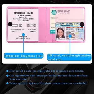 Kewucn 2 PCS Car Registration Insurance Holder, Essential Auto Card Glove Box Organizer, Vehicle Interior Accessories Perfect for Most Car, Truck, SUV (10.55''×4.8'', Pink)