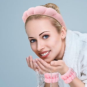 Casoty Headband and Wristband Set, 3 Pcs Terry Cloth, Skin Care Headbands, Hair Band Spa Headband and Wristband Set, Makeup Headband for Face Washing Shower Yoga