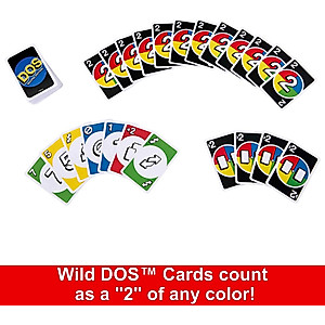Mattel Games DOS Card Game Second Edition, Family Travel Game with Updated Rules for Kids & Adults in Storage Tin