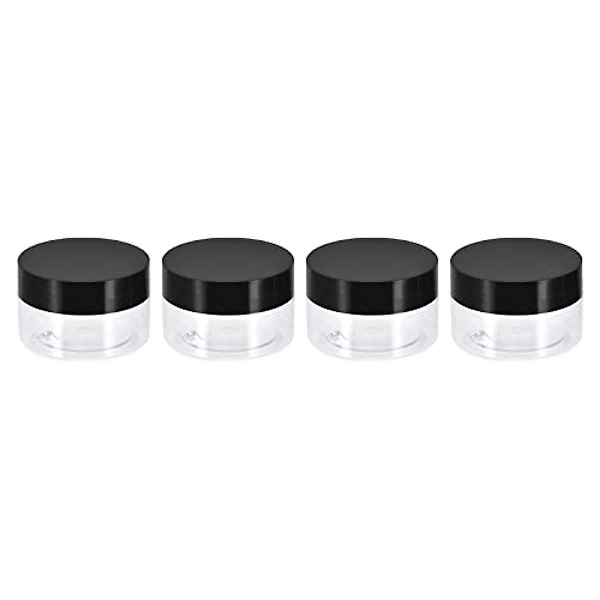 uxcell Clear Plastic Jars with Black Lid, 4Pcs 3.4oz/100ml Reusable Round Food Storage Containers for Kitchen Household Organizer