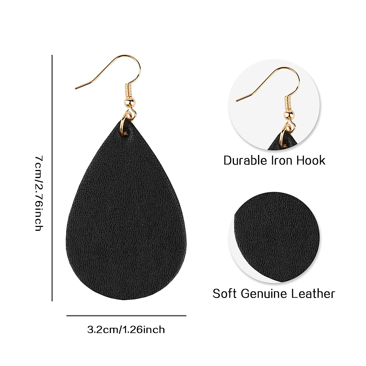 GELVTIC Leather Earrings Dangle Drop for Women, Teardrop Earrings Lightweight, Gift for Her (Black)
