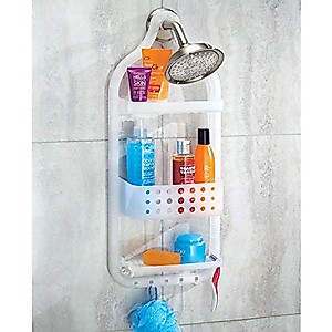 iDesign Circlz Plastic Hanging Shower Caddy, Extra Space for Shampoo, Conditioner, and Soap with Hooks for Razors, Towels, Loofahs, and More, 5" x 10.6" x 26", Frost White