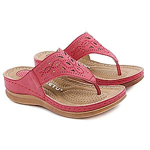 justHIGH Wedge Flip Flops for Women, Hollow Out Breathable Platform Sandals, Women Summer Wedge Sandals with Comfort Insole