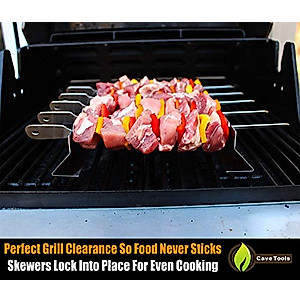 Cave Tools Kebob Rack For Shish Kebab Skewers - Stainless Steel Build Compatible with Wood, Round, Metal, Flat or Bamboo Skewers - BBQ Grilling Accessories