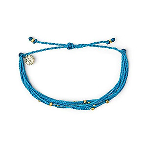 Pura Vida Original Rose Gold Malibu Bracelet - 100% Waterproof, Adjustable Band - Coated Brand Charm, Blue