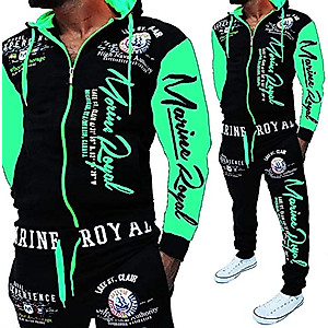 HHGKED Men 's Casual Tracksuit Hooded Full Zip Elastic Waistband Sweatsuit Set (Green, XXL)