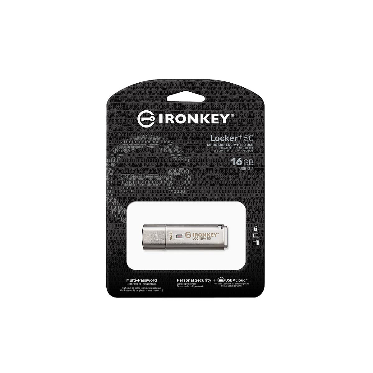 Kingston Ironkey Locker+ 50 16GB Encrypted USB Flash Drive | USB 3.2 Gen 1 | XTS-AES Protection | Multi-Password Security Options | Automatic Cloud Backup | Metal Casing | IKLP50/16GB,Silver