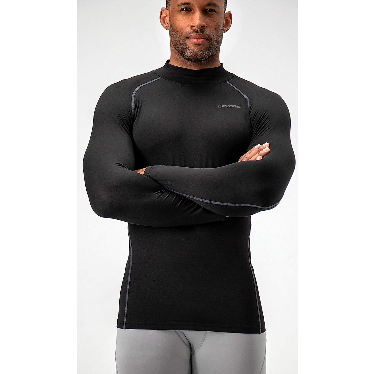 DEVOPS 2 Pack Men's Thermal Turtle Mock Neck Shirts, Compression Long Sleeve Tops (Large, Black/Black)