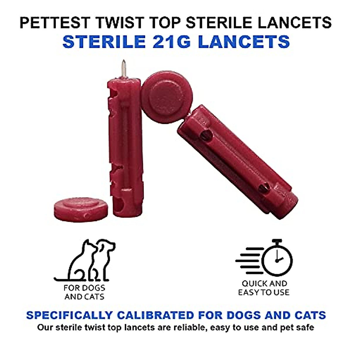 PetTest Sterile Twist Top Lancets 21G for Dogs and Cats for use with PetTest Diabetes Glucose Monitoring System (50 Lancets)