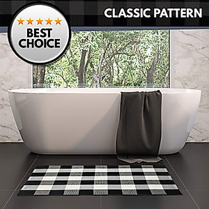 NANTA Cotton Buffalo Plaid Rug 27.5 x 43 Inches Washable Black and White Buffalo Check Rug for Layered Door Mat Indoor Outdoor
