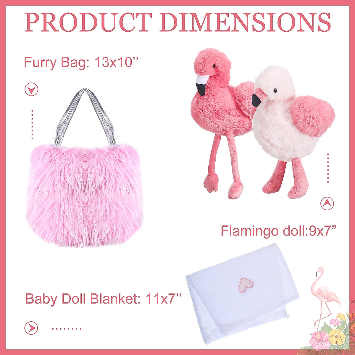 Kathfly 4 Pcs Pink Stuffed Flamingo Toy for Women Girls Gifts Mommy and Baby Flamingo Toy, Furry Bag and Doll Blanket, Cute Plush Flamingo Animal Set for Little Girl Birthday Party Favors