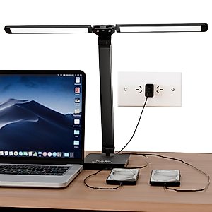 LED Piano Stand Light, 10W Dimmable Desk Lamp Battery Powered with Dual Swing Arms & Type C Charging Ports for Upright Piano, 5 Color Modes Cordless Table Lamps Music Stand Lights for Home and Office