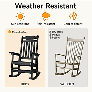 ONBRILL Outdoor Rocking Chair, All Weather Resistant HDPS Poly Rocker Chairs, Front Porch Rocker with 350 lbs Weight Capacity for Outdoor and Indoor-Black