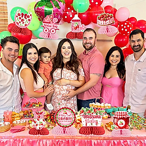 Sursurprise Strawberry Baby Shower Decorations, 8 Pieces Strawberry Honeycomb Centerpieces, A Berry Sweet Baby Is On The Way Table Topper Decor for Girls Fruit Themed Party Supplies