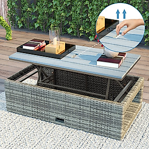 Brabrety 4 Pieces Outdoor Patio Furniture Sets,All-Weather PE Wicker Sectional Sofa Set with Retractable Table,Conversation Set for Backyard, Free Combination
