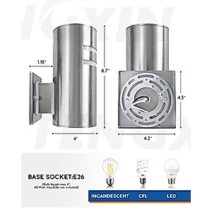 TENGXIN Outdoor Wall Light Fixture, Modern Outdoor Wall Sconce with Stainless Steel Cylinder,E26 Socket,IP65 Waterproof,UL Listed.Brushed Nickel