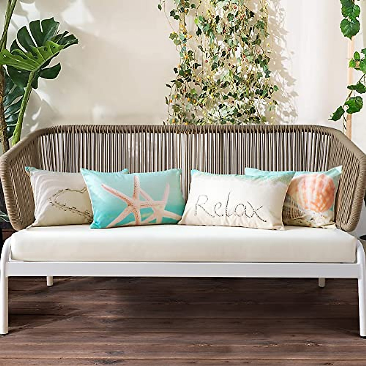 OTOSTAR Pack of 4 Outdoor Waterproof Decorative Pillow Covers Garden Throw Pillow Covers 12x20 Inch Patio Cushion Case Pillowcase Indoor Pillows Shell for Sofa Couch Tent Park Home Decor (Beach)