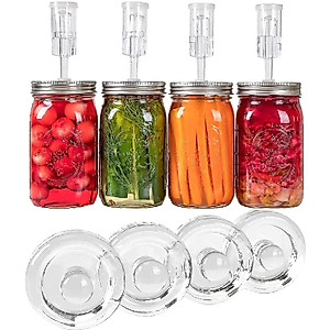 Jillmo Stainless Steel Fermentation Lids with Glass Weights for Wide Mouth Mason Jars (Jars Not Included)