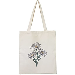 Canvas Floral Botanical Tote Bag for Women, Reusable Grocery Bags, Cute Cat Tote Bags Aesthetic for Shopping