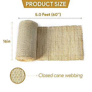 LUSYDECO 16" Width Natural Rattan Cane Webbing Roll 5 Feet Length Closed Weave Rattan Fabric Furniture Woven Rattan Sheets for Crafts Cane Weave Rattan Material Natural Chair Caning (5 FEET)