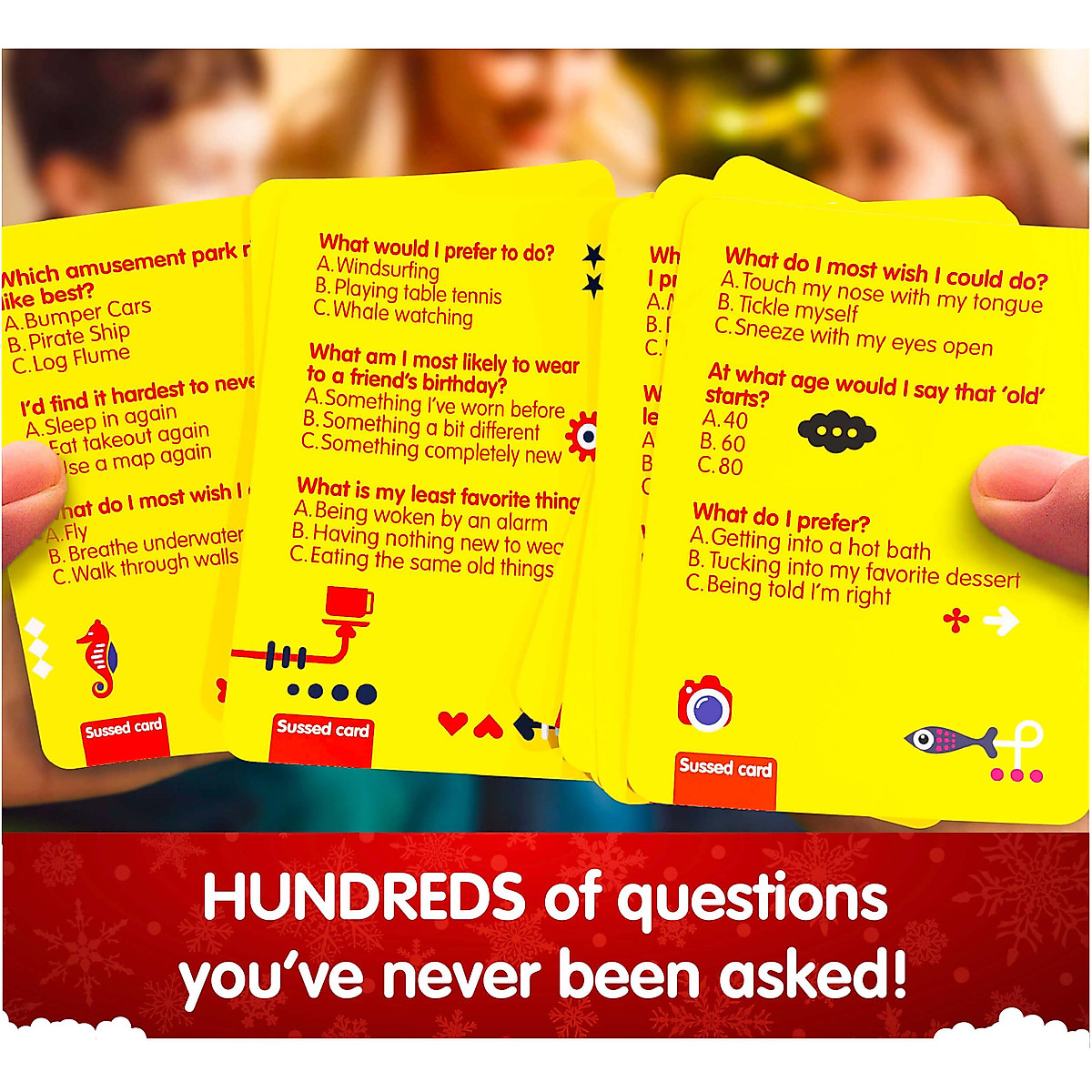 SUSSED The Wacky ‘What Would You Do?’ Social Card Game - Kids Stocking Stuffer & Family Travel Game - Fun & Easy to Play - All Ages 6 and Up - Hello Yellow Deck