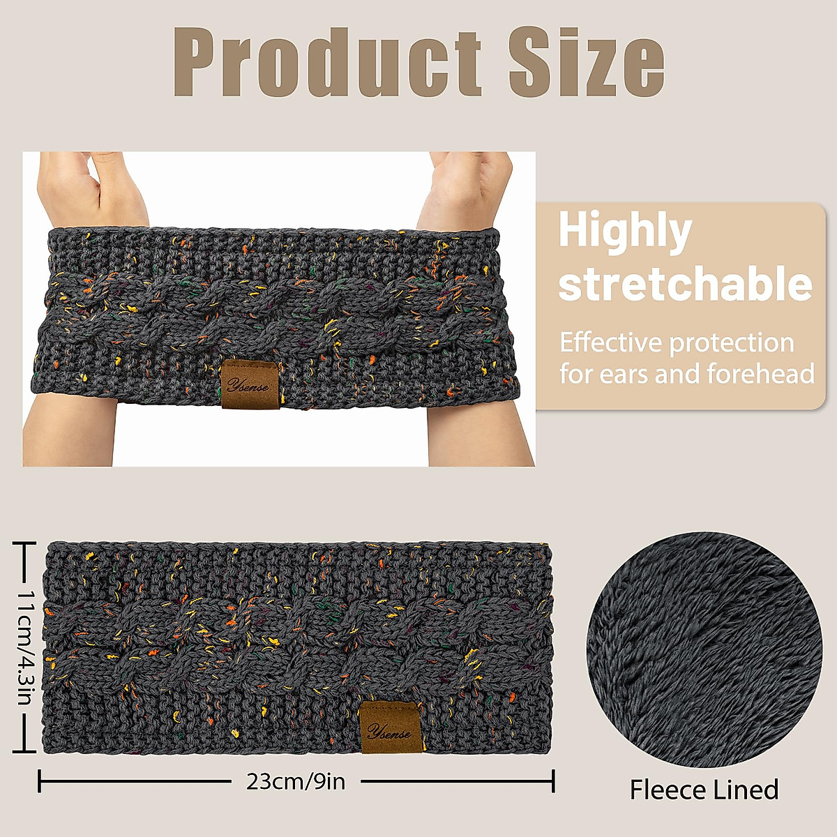 YSense Womens Ear Warmer Headband Cable Knit Winter Headbands Fleece Lined Ear Warmers Stocking Stuffers Gifts for Women