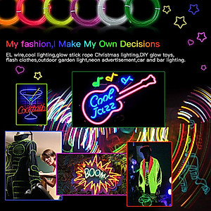 lychee EL Wire Neon Glowing Strobing Electroluminescent Light El Wire for Parties, Halloween Decoration (White, 15ft)