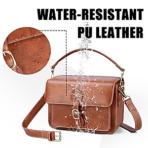 Cwatcun Camera Shoulder Bag Compact Camera Case Waterproof Retro Compatible for Canon Nikon Sony SLR DSLR Mirrorless Camera and Lens Brown, Small