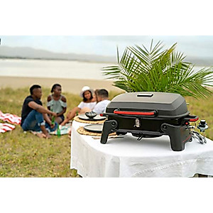 Megamaster 820-0065C 1 Burner Portable Gas Grill for Camping, Outdoor Cooking , Outdoor Kitchen, Patio, Garden, Barbecue with Two Foldable legs, Red + Black