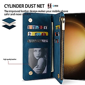ZZXX Samsung Galaxy S23 Wallet Case with RFID Blocking Card Slot PU Leather Zipper Flip Folio with Strap Kickstand Protective Cover for Samsung Galaxy S23 Case Wallet(Blue-6.1 inch)