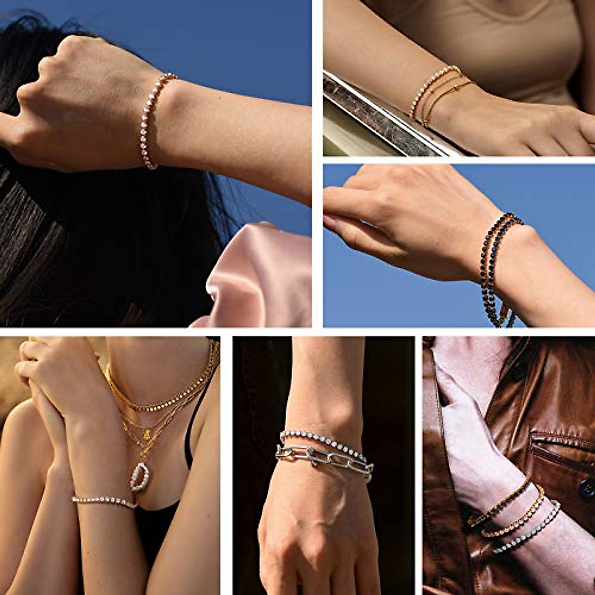 PROSTEEL Black Tennis Bracelets for Women 3mm Thin Stone 6.5 Inch Cubic Zirconia Crystal Bracelet