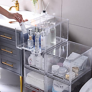 3 Packs Plastic Stackable Storage Drawers, DILIBRA Clear Storage Bins Organizer with Pull Out Drawer for Kitchen Cabinet Pantry Fridge Freezer Shelf Refrigerator Organization and Storage