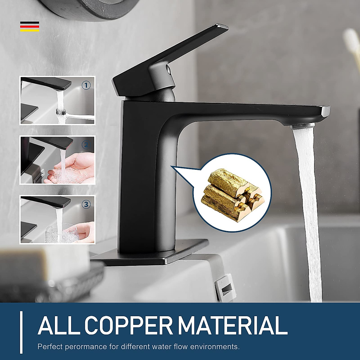 Black Bathroom Faucet Single Handle Bathroom Sink Faucet with Pop-up Drain and Deck Plate Rv Lavatory Vessel Faucet Basin Mixer Tap