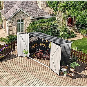 AECOJOY Storage Shed, 3 x 7 Ft Horizontal Bike Sheds & Outdoor Storage, Small Metal Outdoor Storage Cabinet for Garden