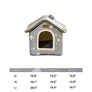 SEAHOME Foldable Dog House Kennel Bed Mat for Indoor Pets,Enclosed Warm Plush Sleeping Nest Bed with Removable Cushion,Covered Small Pet Condos Indoor Cat Hideaway (L, Grey)