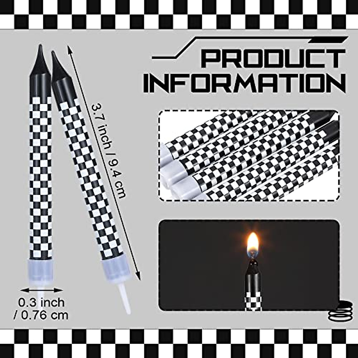 12 Pcs Racing Cars Themed Birthday Candles Black and White Checkered Flag Cupcake Topper for Racing Cars Party Decoration Baby Shower for Boys Children