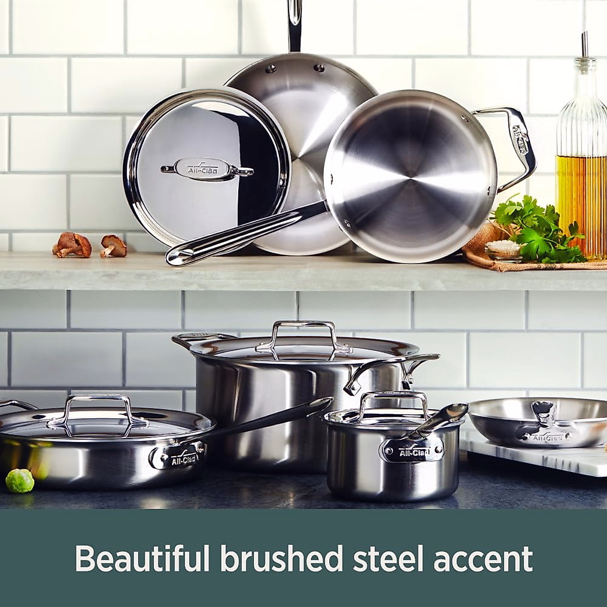 All-Clad D5 5-Ply Stainless Steel Cookware Set 5 Piece Induction Oven Broiler Safe 600F Pots and Pans Silver