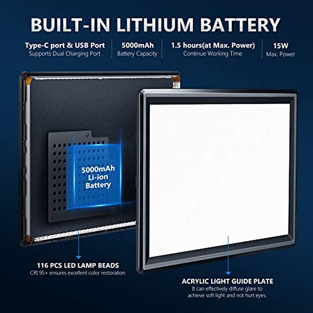 Neewer Ultra-Slim LED Video Soft Light Panel, Dimmable On Camera Video Lighting for DSLR Cameras Photography with LCD Display/3200-5600K/CRI 95+/Built-in Battery for Studio Photo Video Shooting