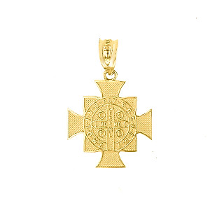 Solid 10k Yellow Gold St. Benedict of Nursia Maltese Cross Charm Pendant (0.97")