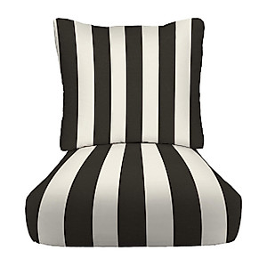 RSH DECOR: Deep Seating Cushion with Pillow Back | 24” x 27” Seat | All-Weather Spun Fabric | Water and Fade-Resistant | Outdoor Chair Cushion Set for Patio Furniture | Black & White Stripe