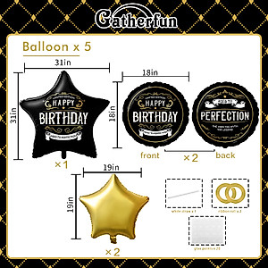 Happy Birthday Decorations for Men，Black and Gold Better With Age Foil Balloon，Adult Birthday Party Decorations