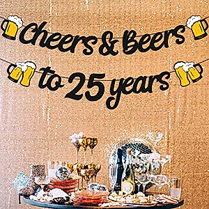 OKUSUN 25th Birthday Decorations Cheers to 25 years 25s Birthday Banner for Men Women 25th Birthday Black Glitter Backdrop Wedding Anniversary Party Supplies Decorations Pre Strung
