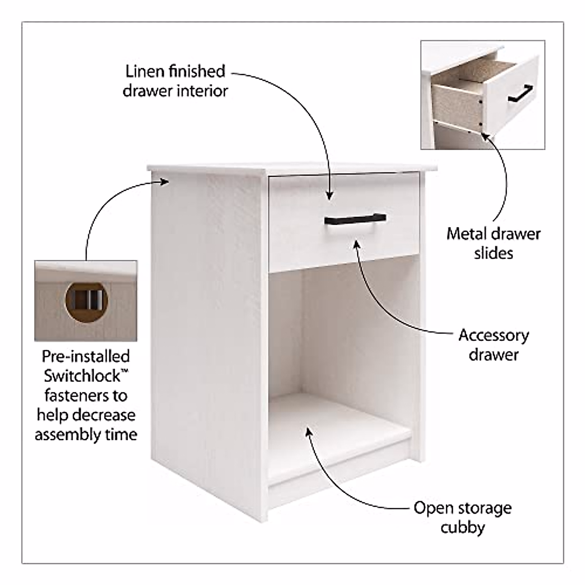 Ameriwood Home Edgewater Nightstand with Drawer, Grey Oak