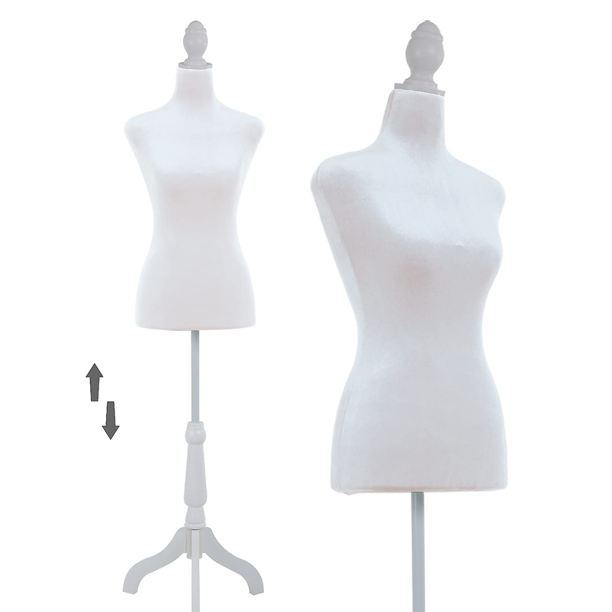 Mannequin Female Mannequin Torso Dress Form 50"-63" for Display Women Mannequin Body Height Adjustable for Sewing Wooden Tripod Base,Foam Body(White)