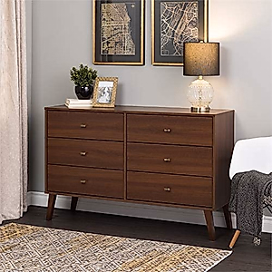 Prepac Milo Mid-Century 6 Drawer Dresser For Bedroom, 16" D x 52.50" W x 33" H, Cherry